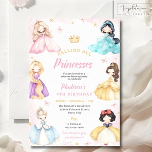 Editable Princess Birthday Invitation Girl Birthday Custom Princess ...