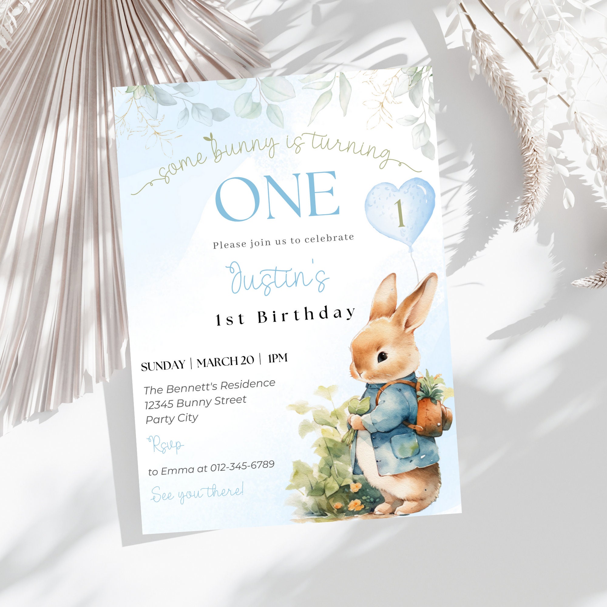 Editable Bunny 1st Birthday Invitation, Some Bunny is Turning One ...