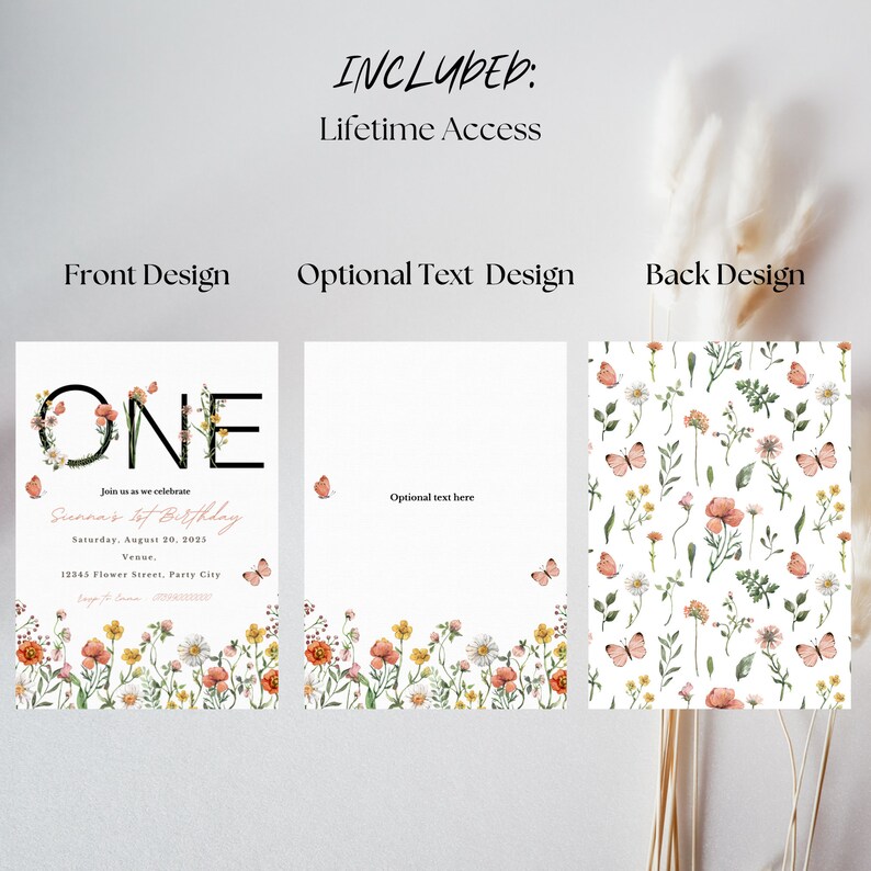 Editable Wildflower 1st Birthday Party Invitation Template - Etsy