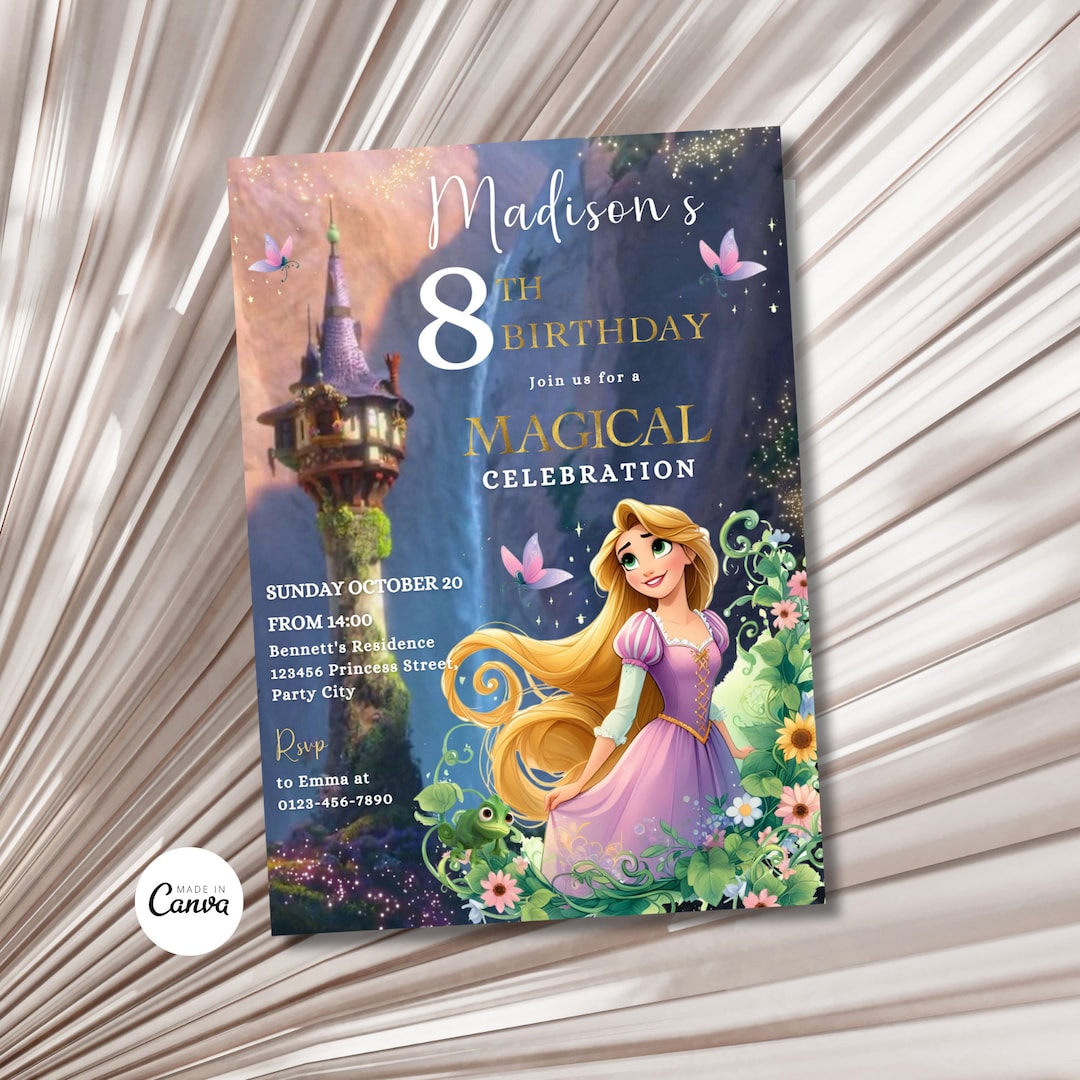 Editable Rapunzel Birthday Invitation Tangled Birthday Invite Magical ...