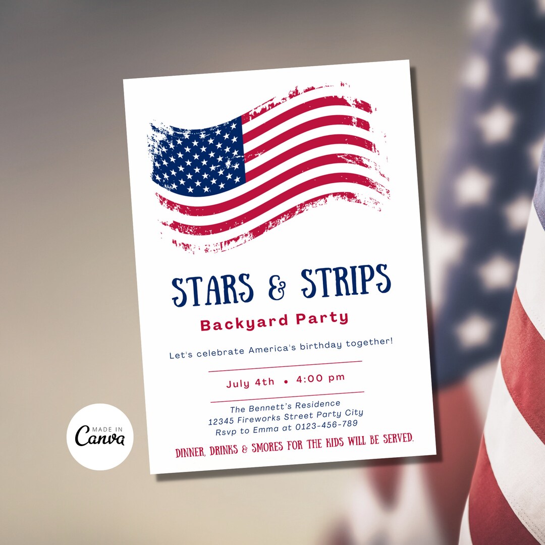 4th of July Invitation Independence Day Party Invite Red White Blue ...