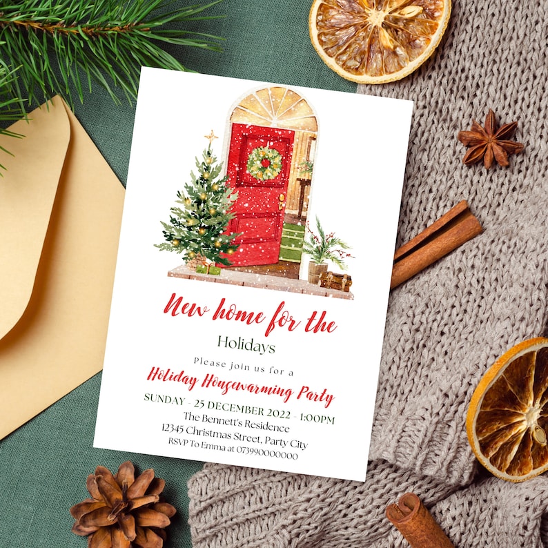 Holiday Housewarming Christmas Invitation, Editable Christmas Party ...