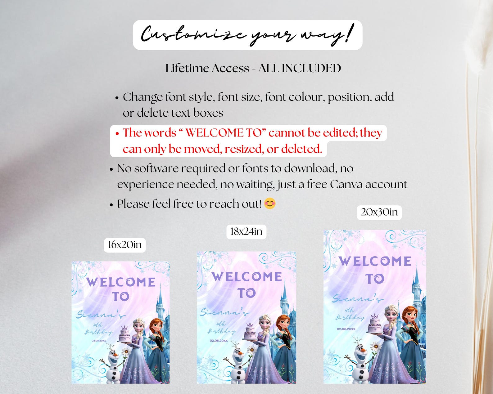 Frozen Welcome Sign Birthday Party Decorations Elsa Anna Olaf Entrance ...