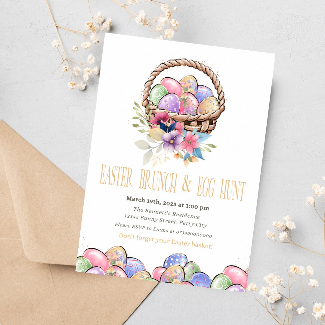 Editable Easter Egg Hunt Invitation, Egg Hunt Easter Card, Bunny Easter ...
