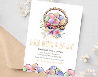 Editable Easter Egg Hunt Invitation, Egg Hunt Easter Card, Bunny Easter ...
