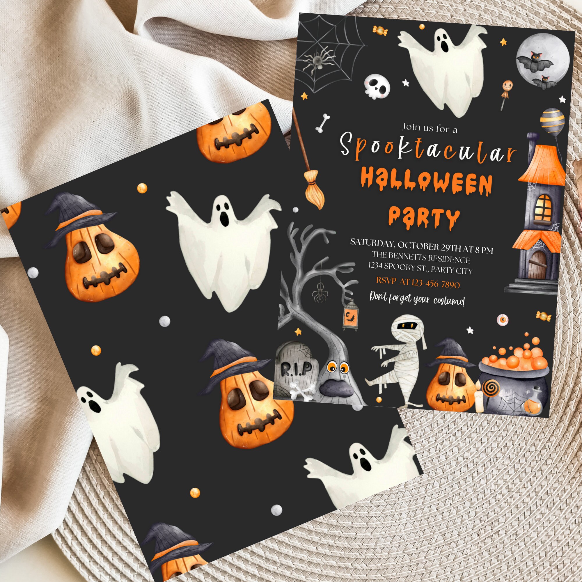 Editable Halloween Invitation Halloween Orange Party Invite - Etsy