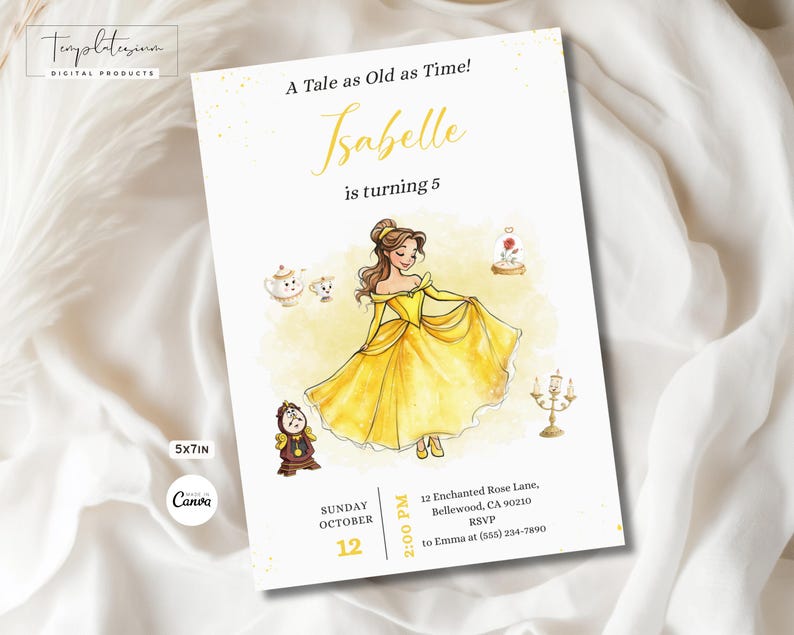 Editable Belle Invitation Princess Belle Birthday Invite Belle Party ...