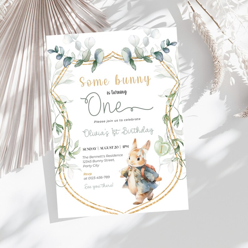 Editable Bunny 1st Birthday Invitation, Girl Any Age Bunny Birthday ...