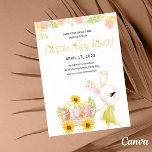 Editable Easter Egg Hunt Invitation, Easter Bunny Party Template Invite ...
