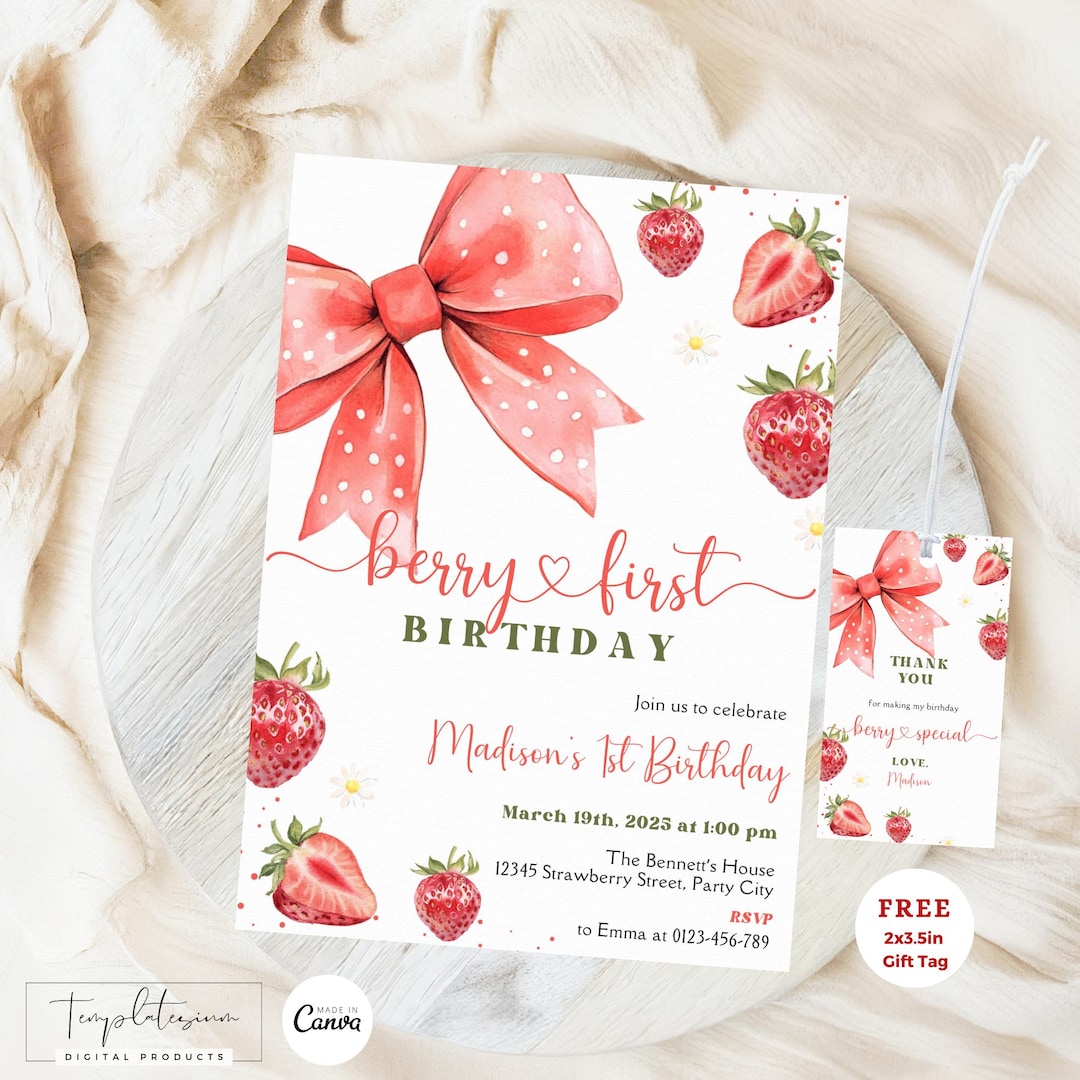 Berry First Birthday Invitation Template, Editable 1st Birthday Party ...