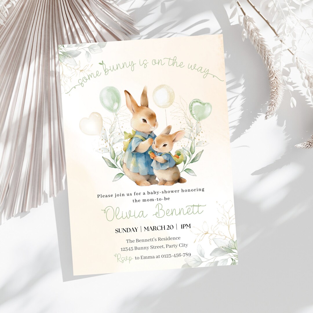 EDITABLE Bunny Rabbit Baby Shower Invitation, Rustic Bunny Party Invite ...