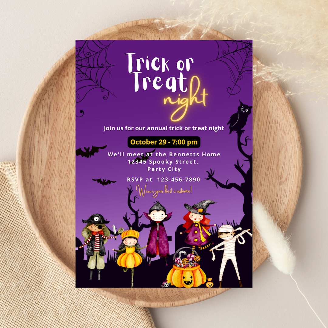 EDITABLE Halloween Trick or Treat Invitation, Halloween Party ...