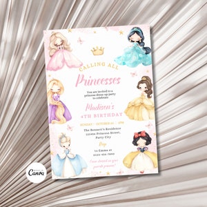 Editable Princess Birthday Invitation Girl Birthday Custom Princess ...