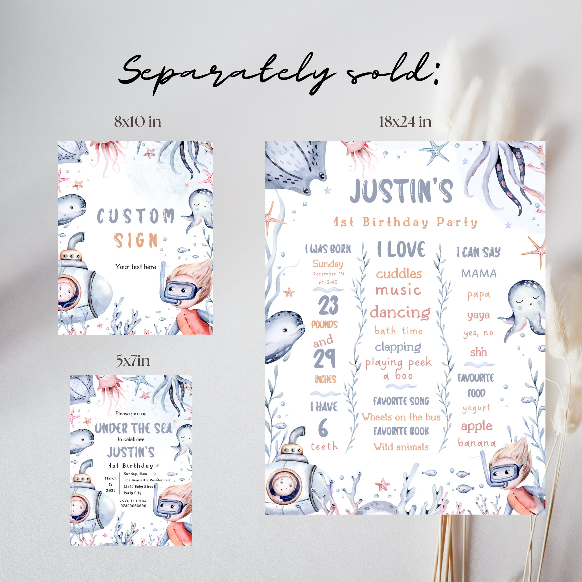 Editable Ocean & Sea Welcome Sign Template, Ocean 1st Birthday Welcome ...