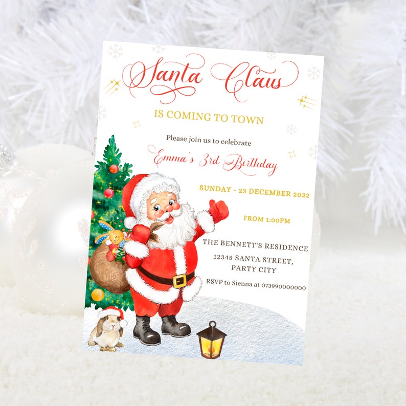 Editable Santa Claus is Coming to Town Party Invitation, Christmas ...