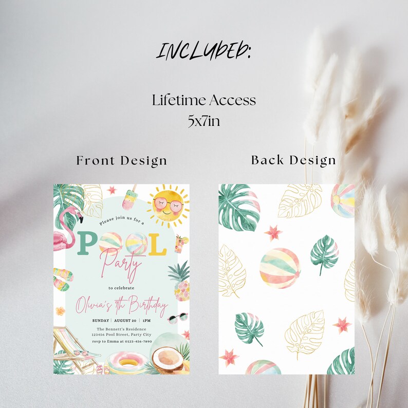 Tropical Pool Party Girl Birthday Invitation Editable Modern Simple ...