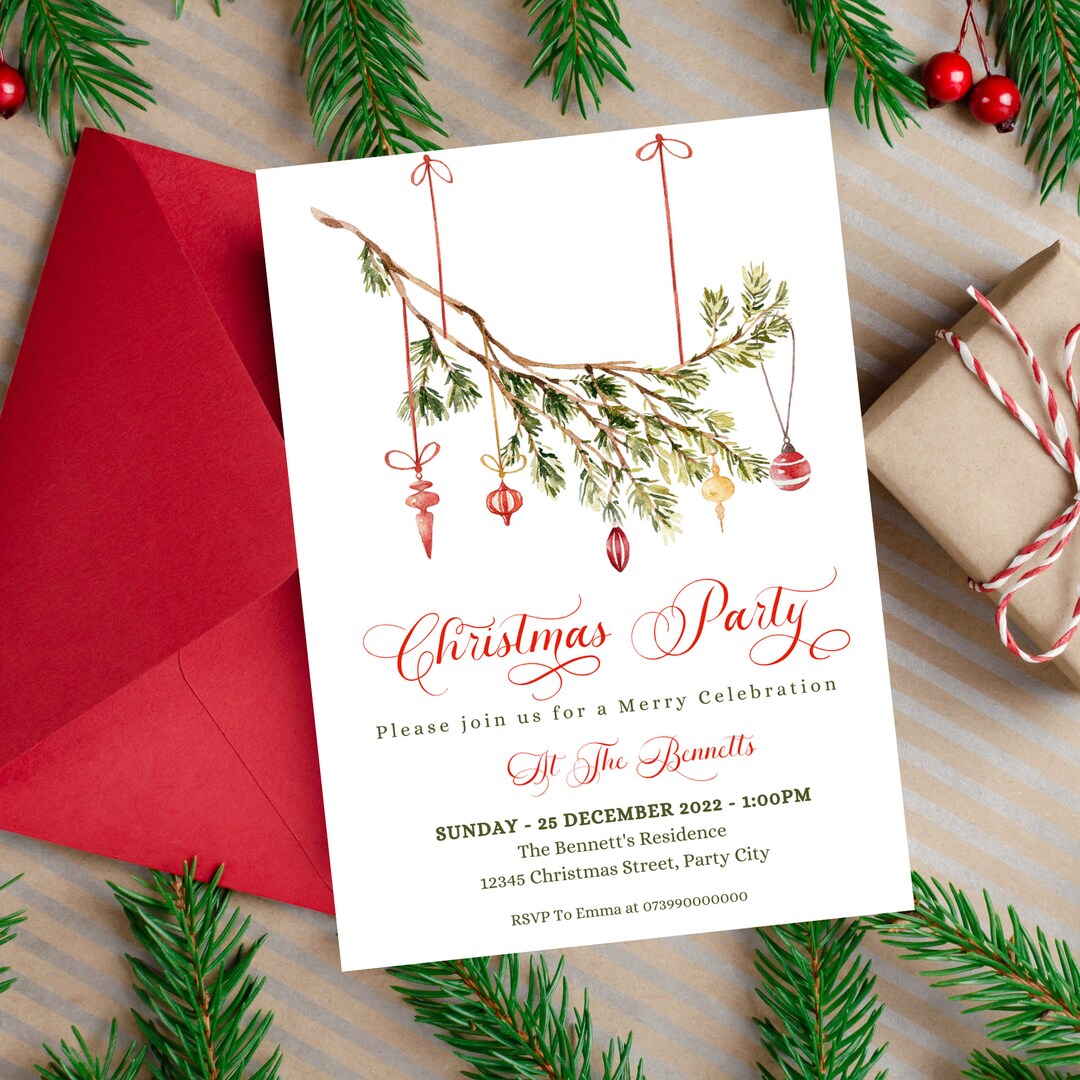 Editable Ornament Christmas Party Invitation, Ornament Exchange ...
