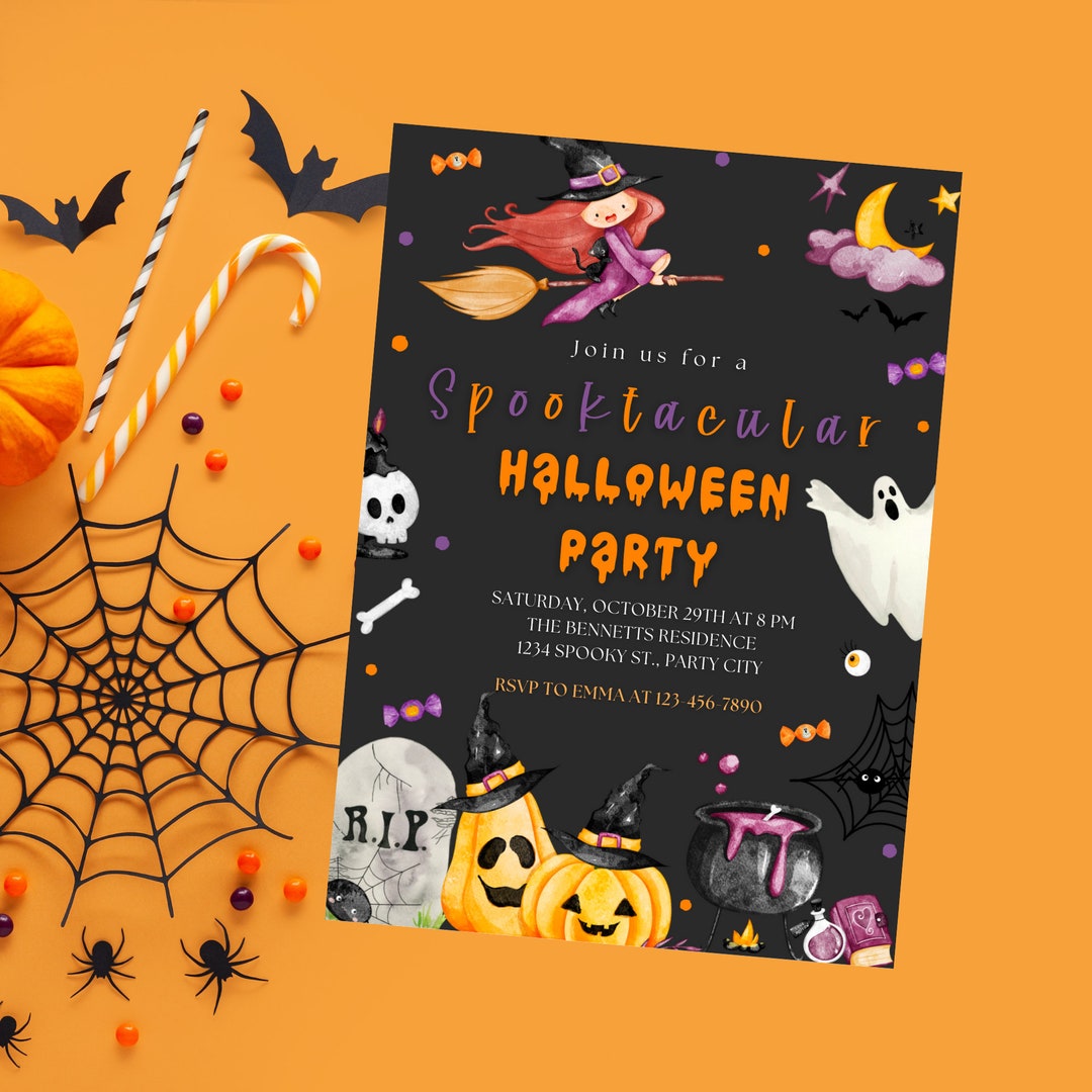 Editable Halloween Invitation, Halloween Witch Party Invite Halloween ...