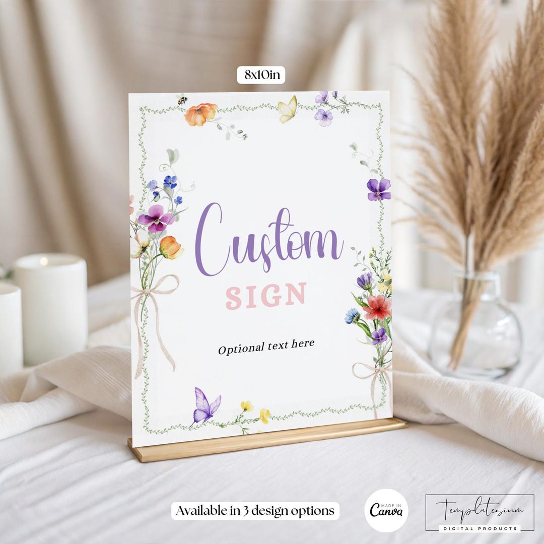 Wildflower Custom Table Sign, Floral Boho Party Decor, Personalized ...