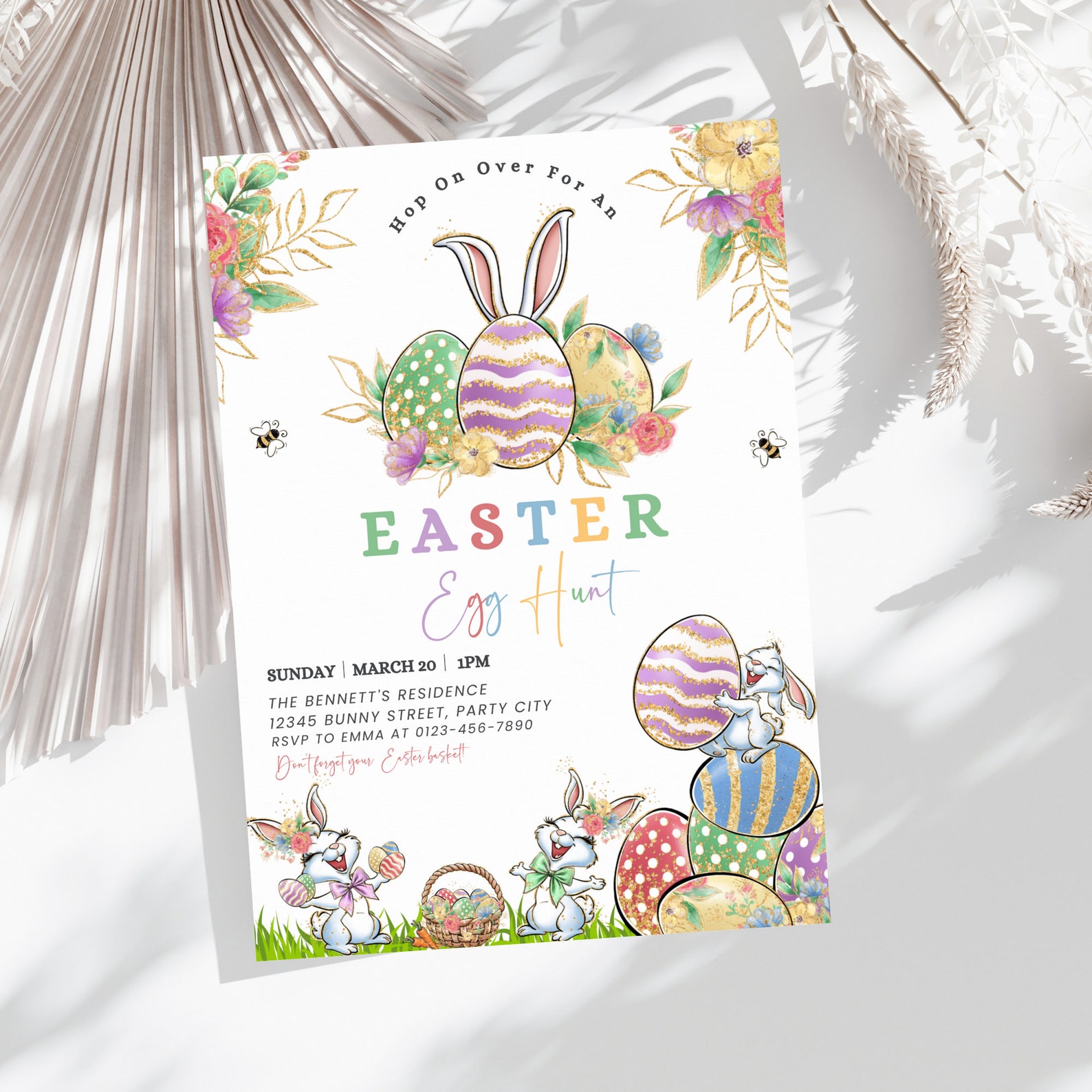 Editable Easter Egg Hunt Invitation, Egg Hunt Easter Card, Bunny Easter ...