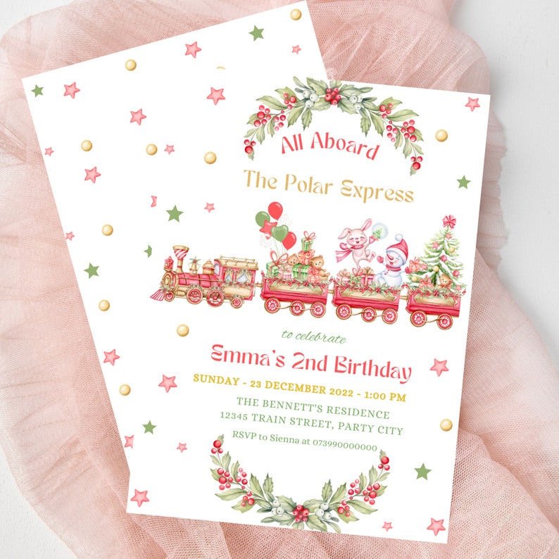 Polar Express Birthday Invitation Editable Pajama Party Christmas Train ...