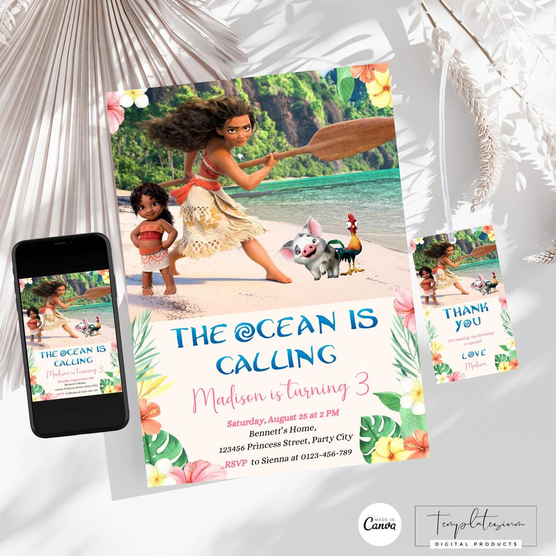Printable Moana Birthday Invitation Free Custom Gift Tag Moana Invite ...