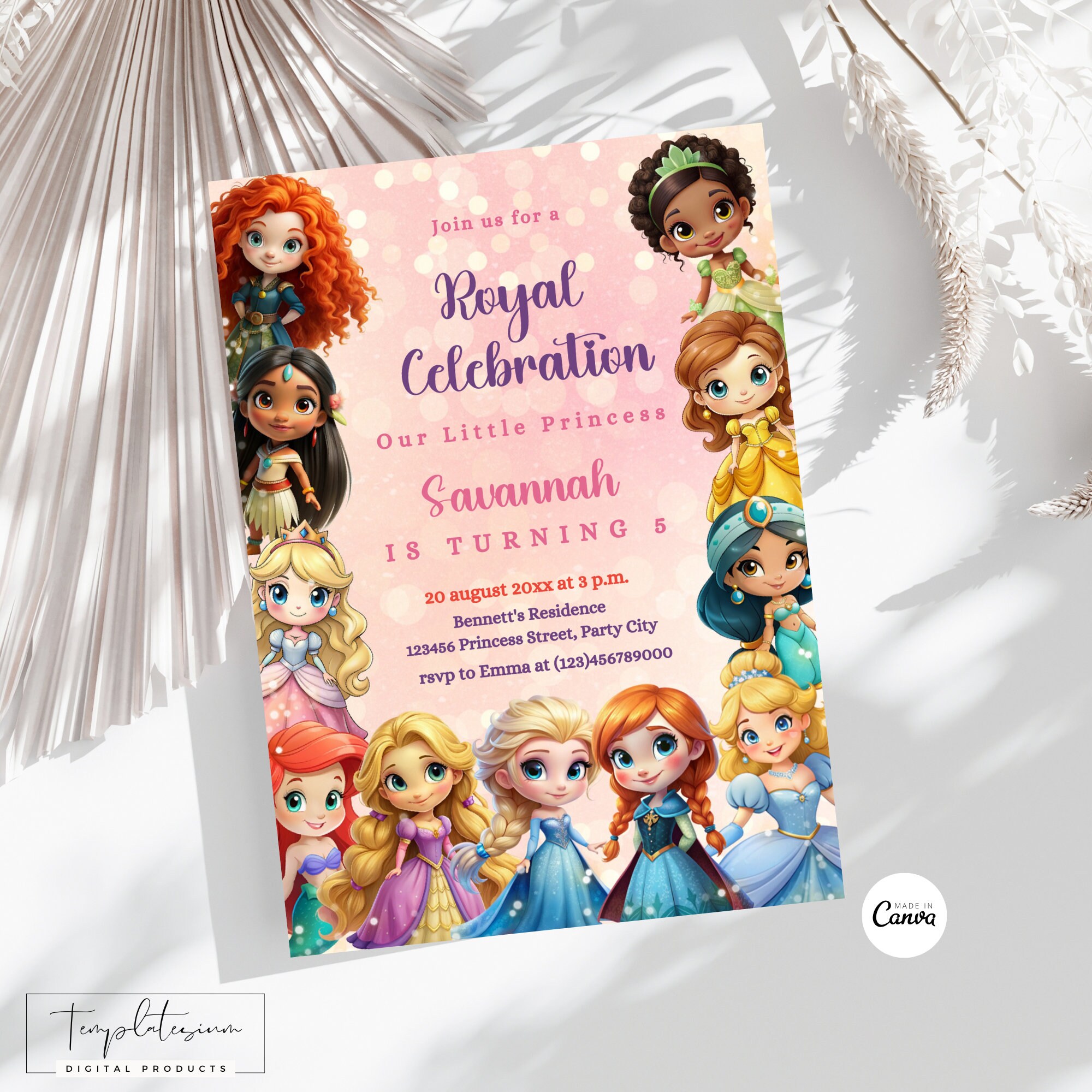 Editable Princess Invitation, Royal Princess Birthday Invite, Girl ...