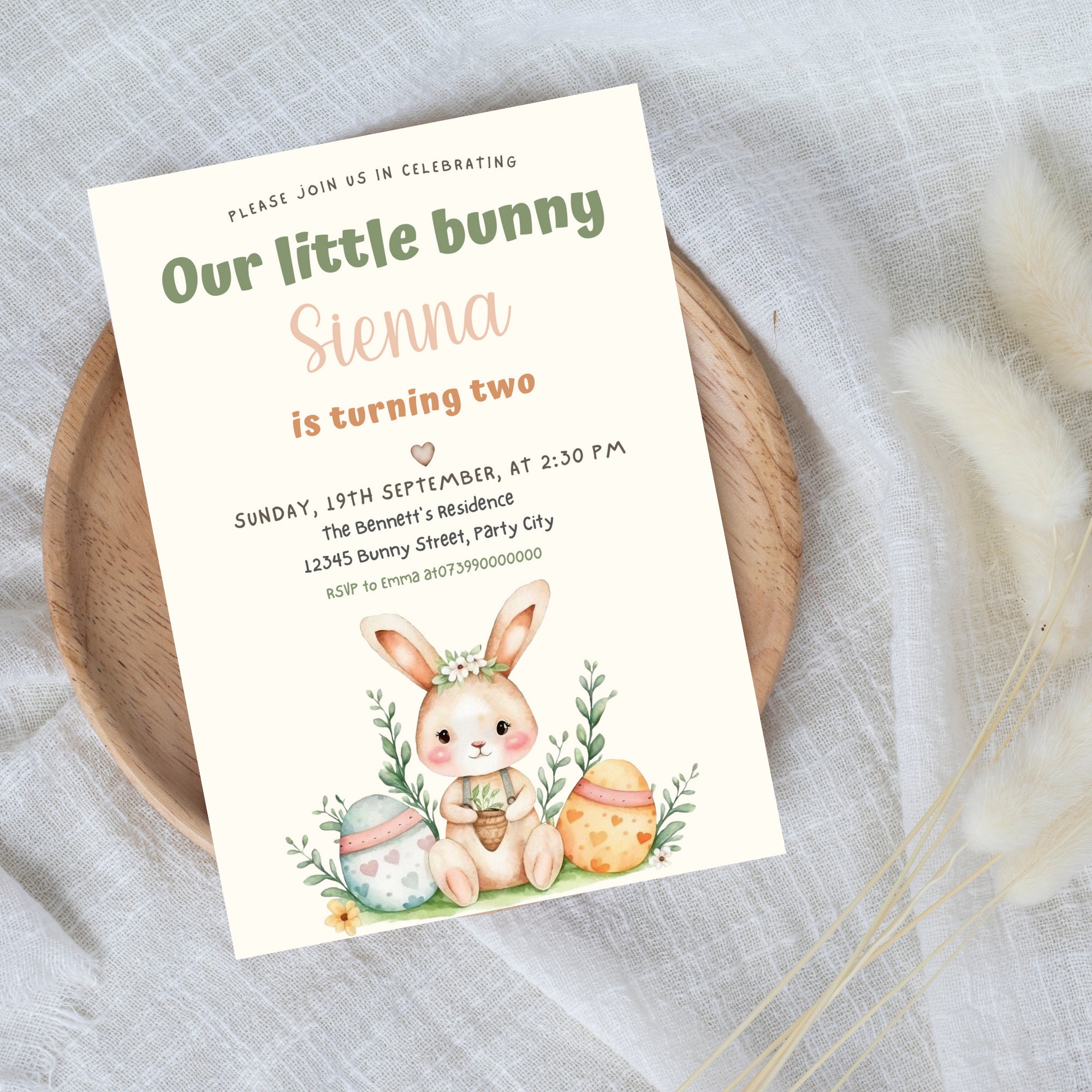 Editable Bunny Birthday Party Invitation Cute Bunny Template - Etsy