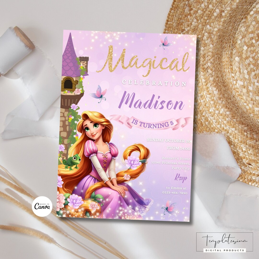 Editable Rapunzel Birthday Invitation Tangled Birthday Invite Magical ...