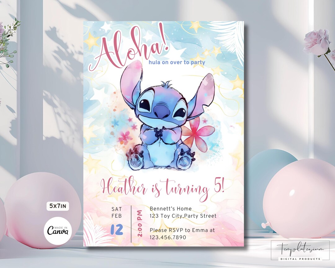 Editable Stitch Invitation Stitch Birthday Invite Stitch Party Template ...