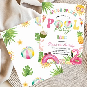 Tropical Pool Party Girl Birthday Invitation Editable Retro Birthday ...