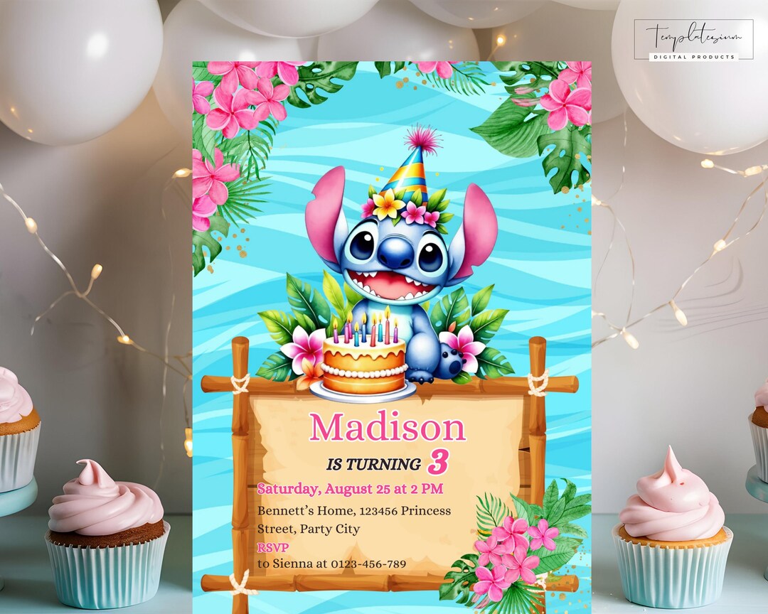 Editable Stitch Invitation Stitch Birthday Invite Stitch Party Template ...