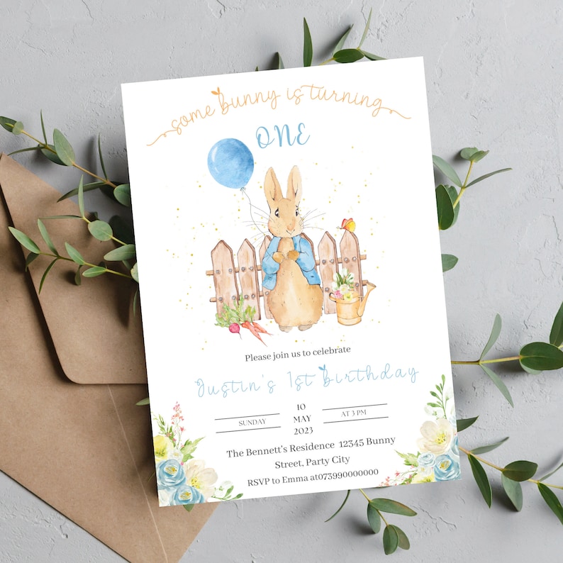 Editable Peter Rabbit 1st Birthday Party Invitation Rustic - Etsy