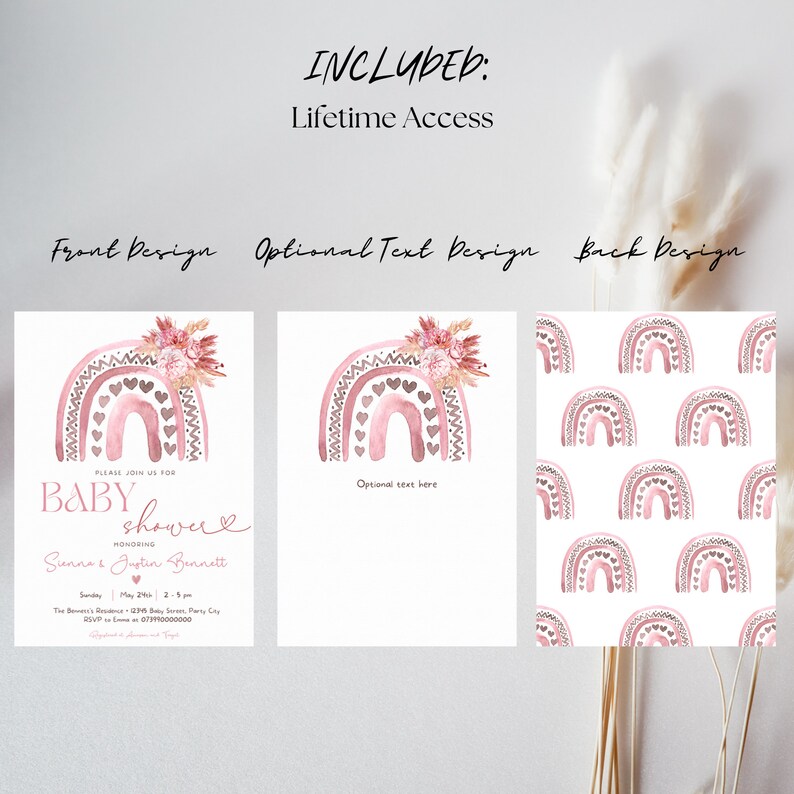 Editable Boho Rainbow Baby Shower Invitation Bundle Pink - Etsy UK