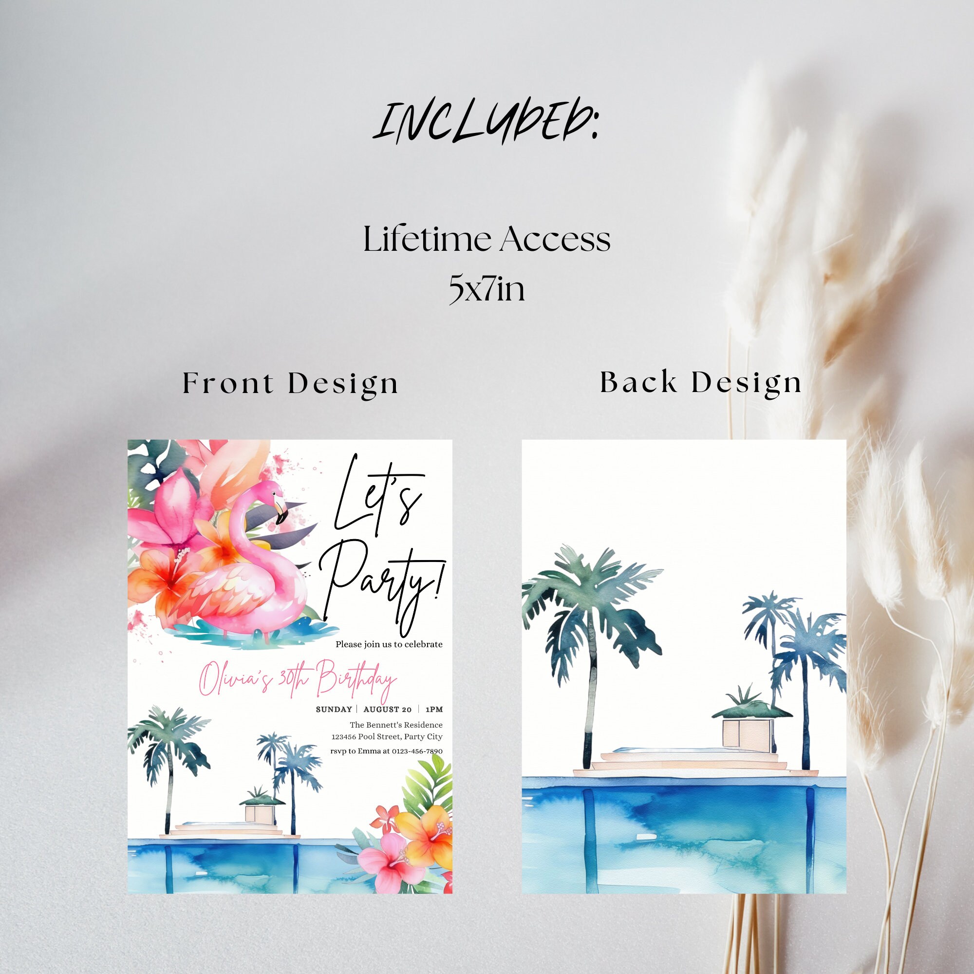 Tropical Pool Party Girl Birthday Invitation Editable Modern Simple ...