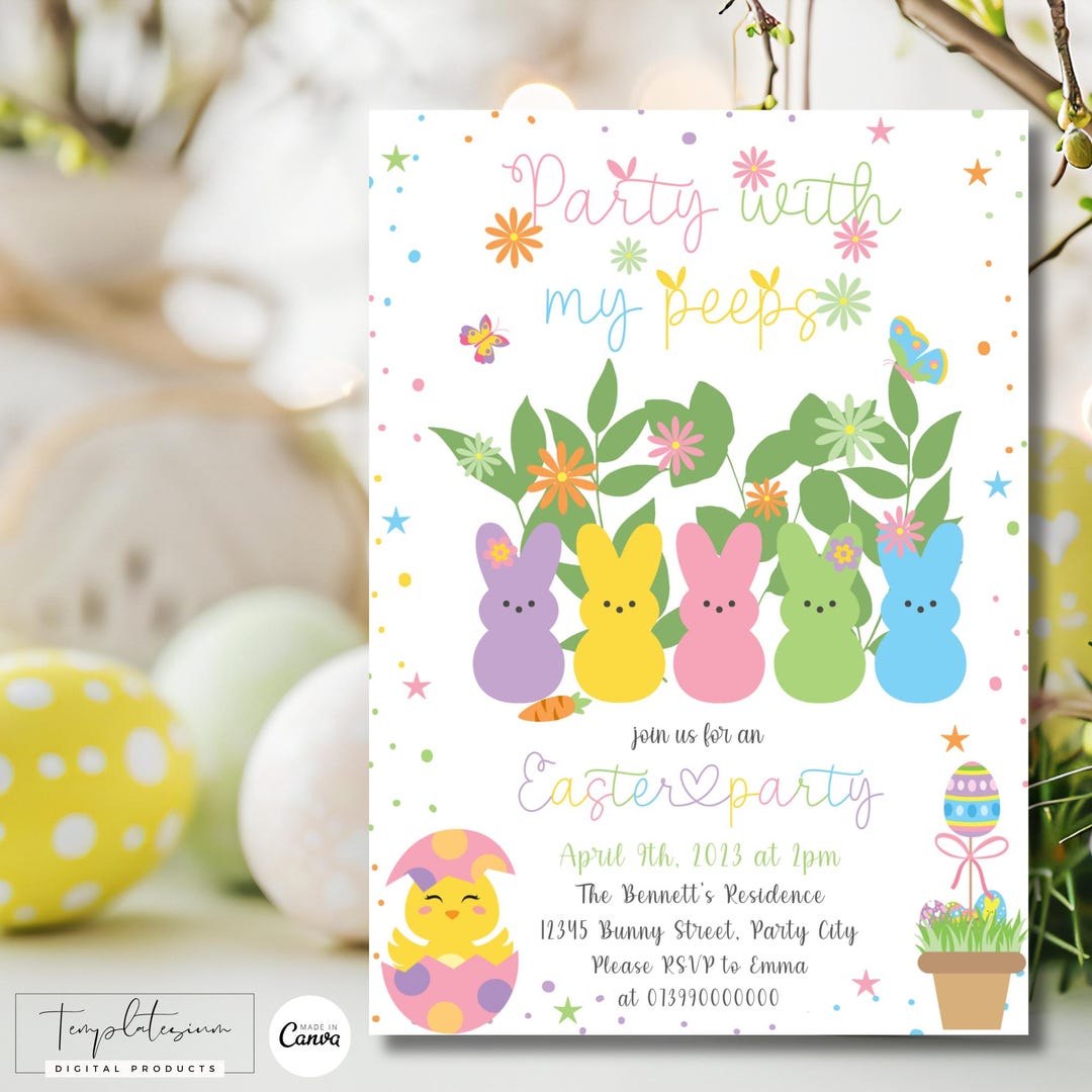 Peeps Easter Invite Editable Easter Personalize Kids Easter Party Peeps ...