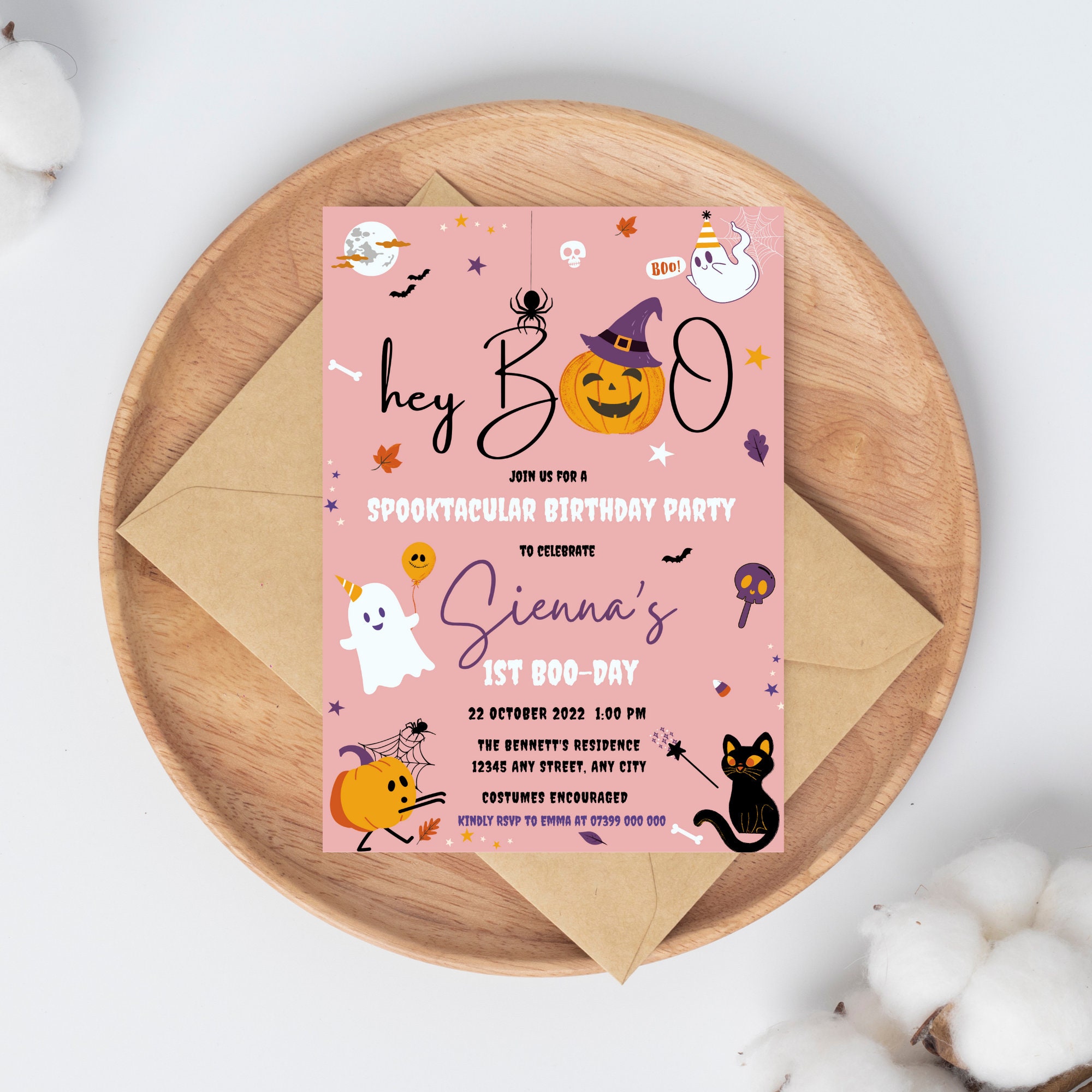 Editable Halloween Pink Ghost Birthday Invitation Hey Boo - Etsy