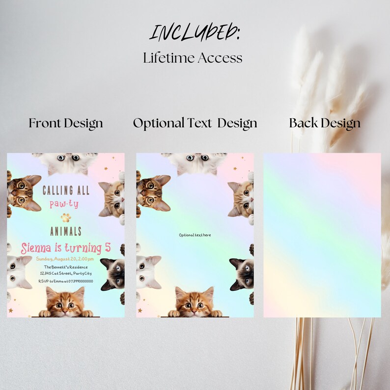 Editable Cat Invitation, Cute Cats Birthday Invite, Kitty Cat Birthday ...