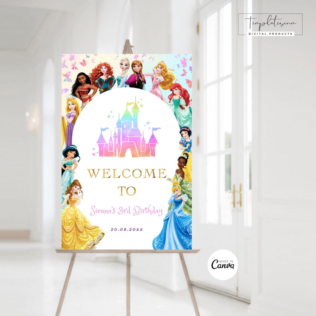 Editable Princess Welcome Sign, Royal Princess Birthday Decor, Girl ...
