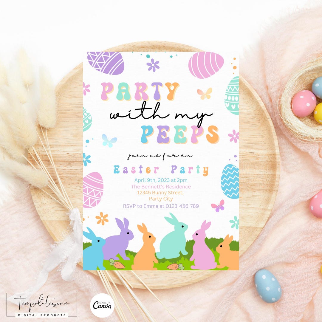 Easter Egg Hunt Invitation: Kids Peeps Party Editable Canva Digital ...