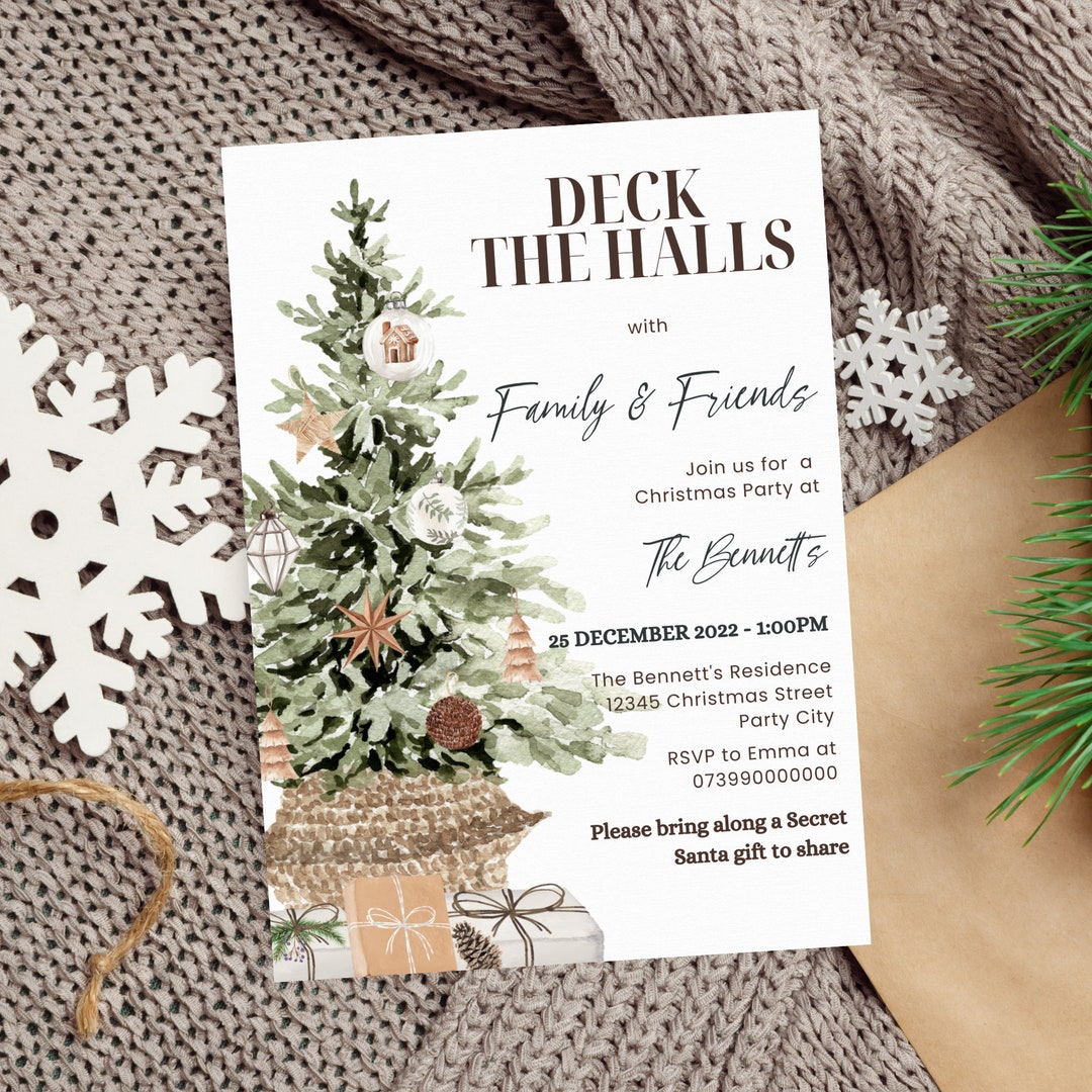 Editable Christmas Party Invitation, Boho Christmas Invite, Christmas ...