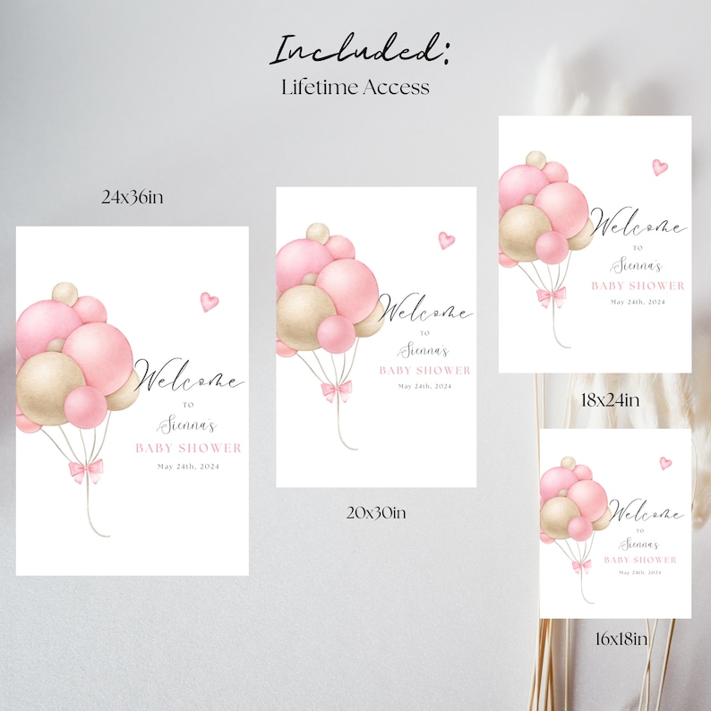 Editable Balloons Baby Shower Welcome Sign Girl Pink Welcome - Etsy