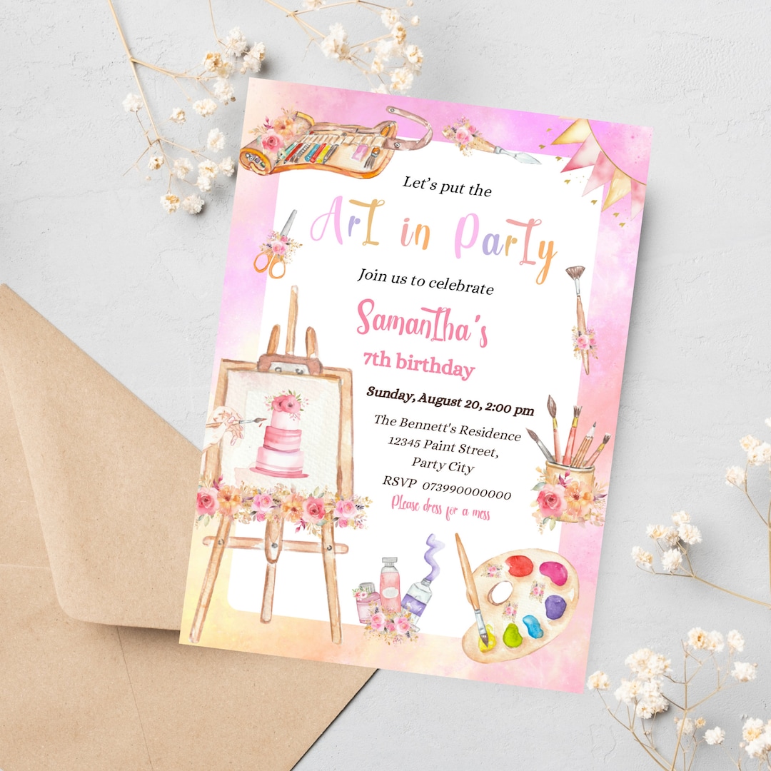 Editable ART PARTY INVITATION, Pink Art and Craft Party Invitation ...