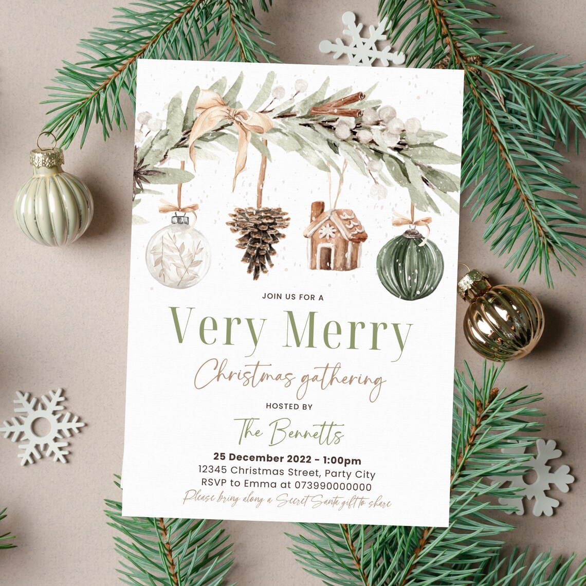 Editable Christmas Party Invitation, Boho Christmas Invite, Christmas ...