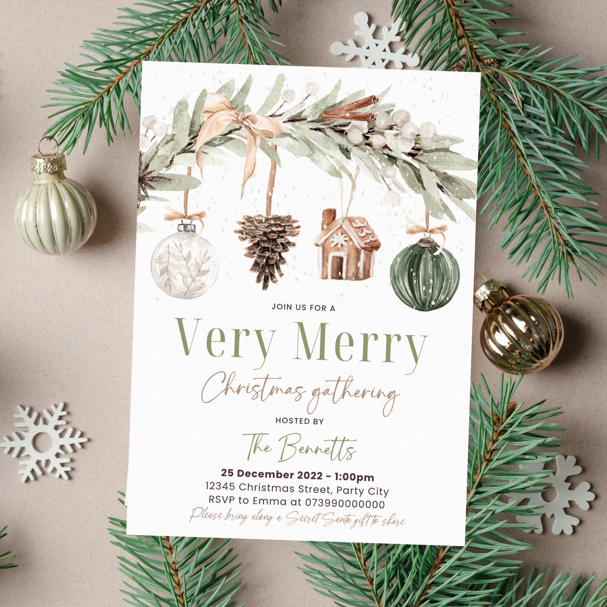 Editable Christmas Party Invitation Boho Christmas Invite - Etsy