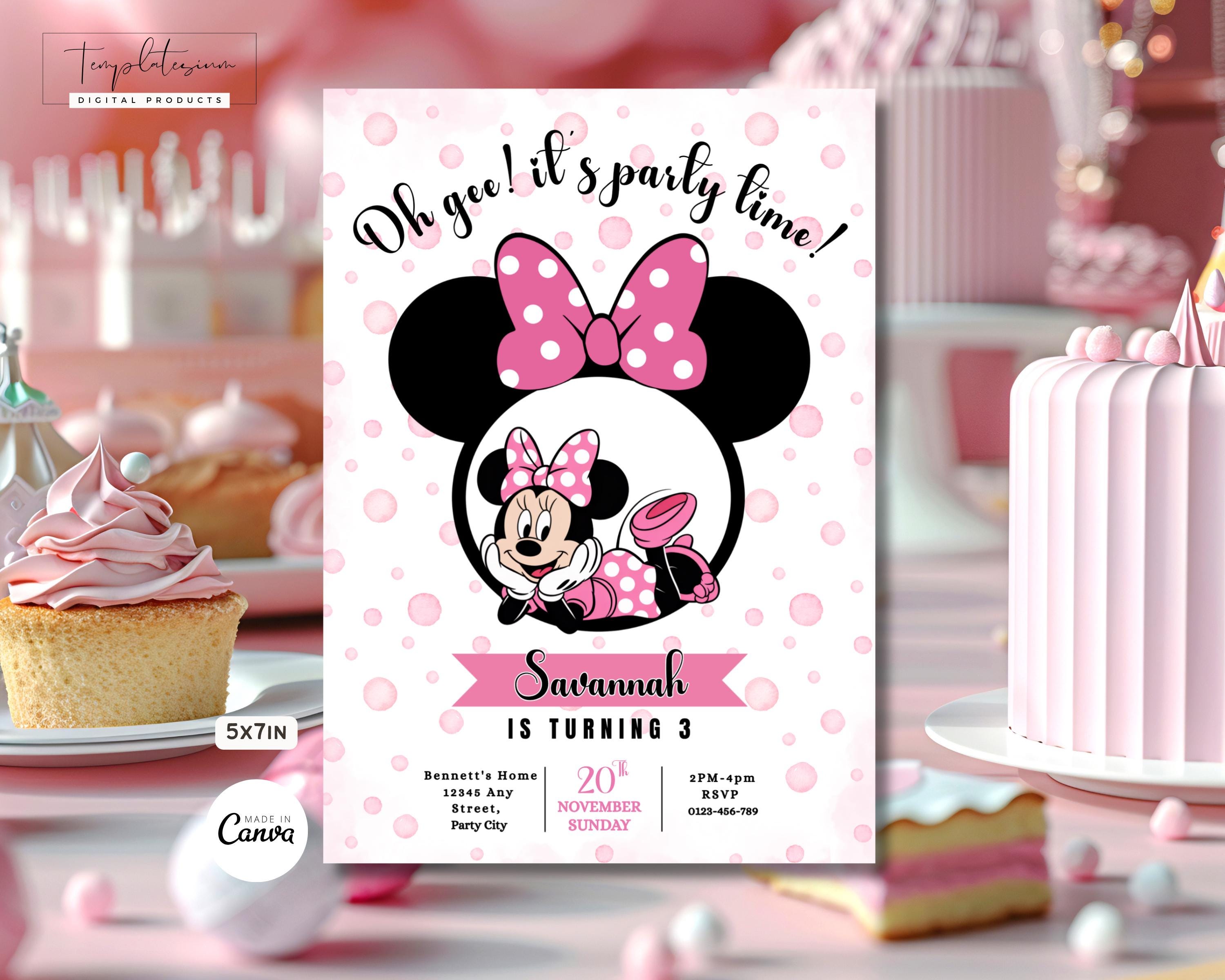 Editable Minnie Mouse Birthday Invitation, Pink Bow Invite, Digital ...