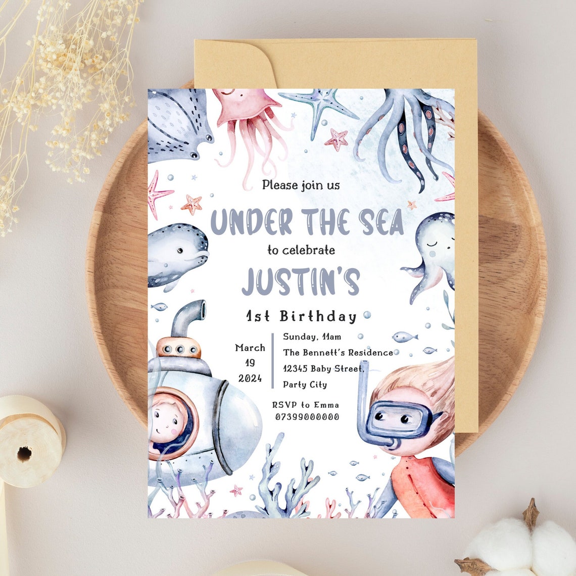 Editable Under the Sea Birthday Invitation Template Under the - Etsy