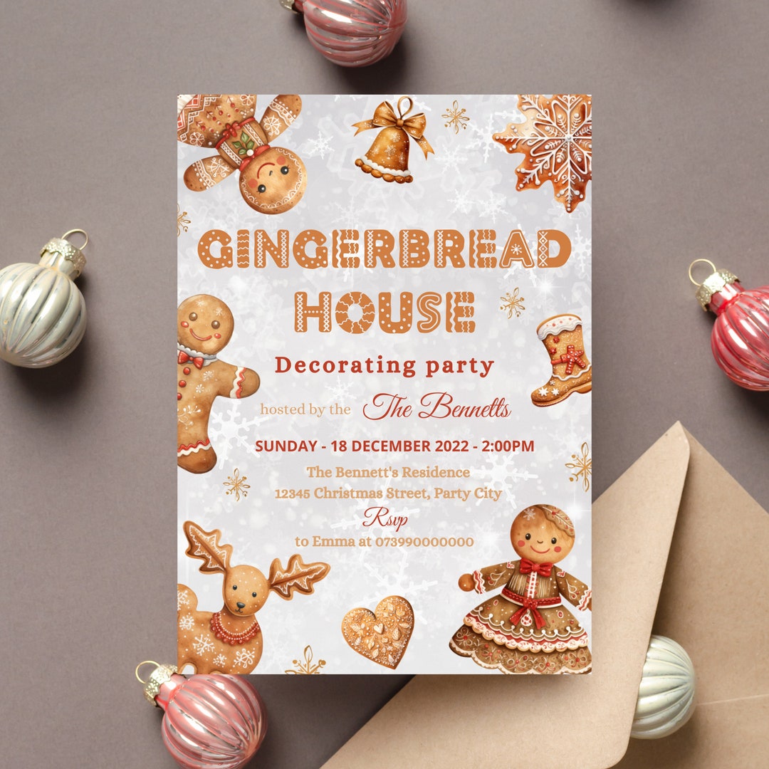 Editable Gingerbread House Decorating Party Invitation - Etsy