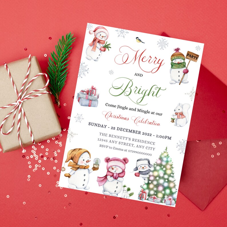 Editable Christmas Party Invitation Christmas Cute Kids - Etsy