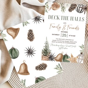 Editable Christmas Party Invitation, Boho Christmas Invite, Christmas ...